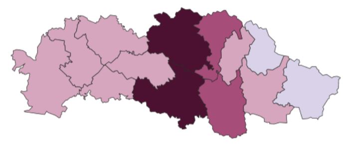 Dĺžka ciest 3.triedy (okresy)