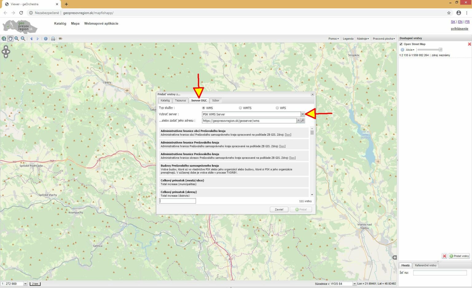Prvé kroky s mapovým prehliadačom mapfishapp - Geoportál Prešovského kraja